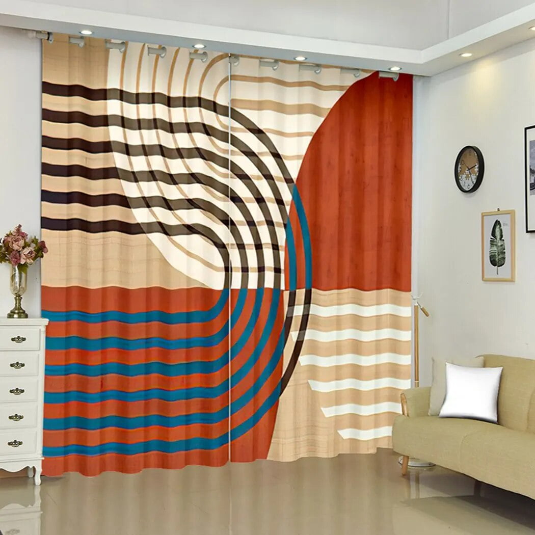 70S Abstract Mid Century Boho Curtain Geometric Wavy Polyester Pongee ...