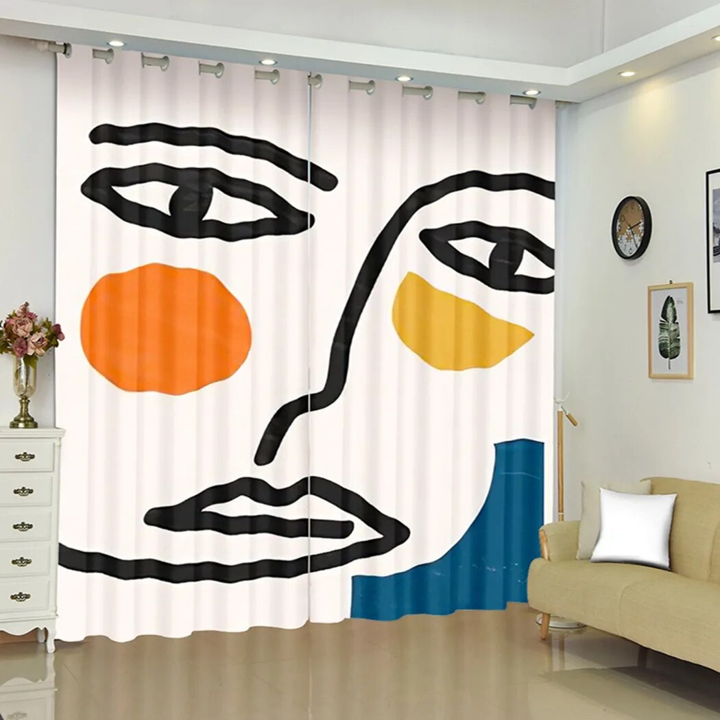 70S Abstract Mid Century Boho Curtain Geometric Wavy Polyester Pongee ...