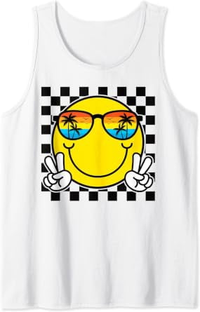 70S Checkered Smile Retro Beach Sunglasses Peace Happy Face Tank Top ...