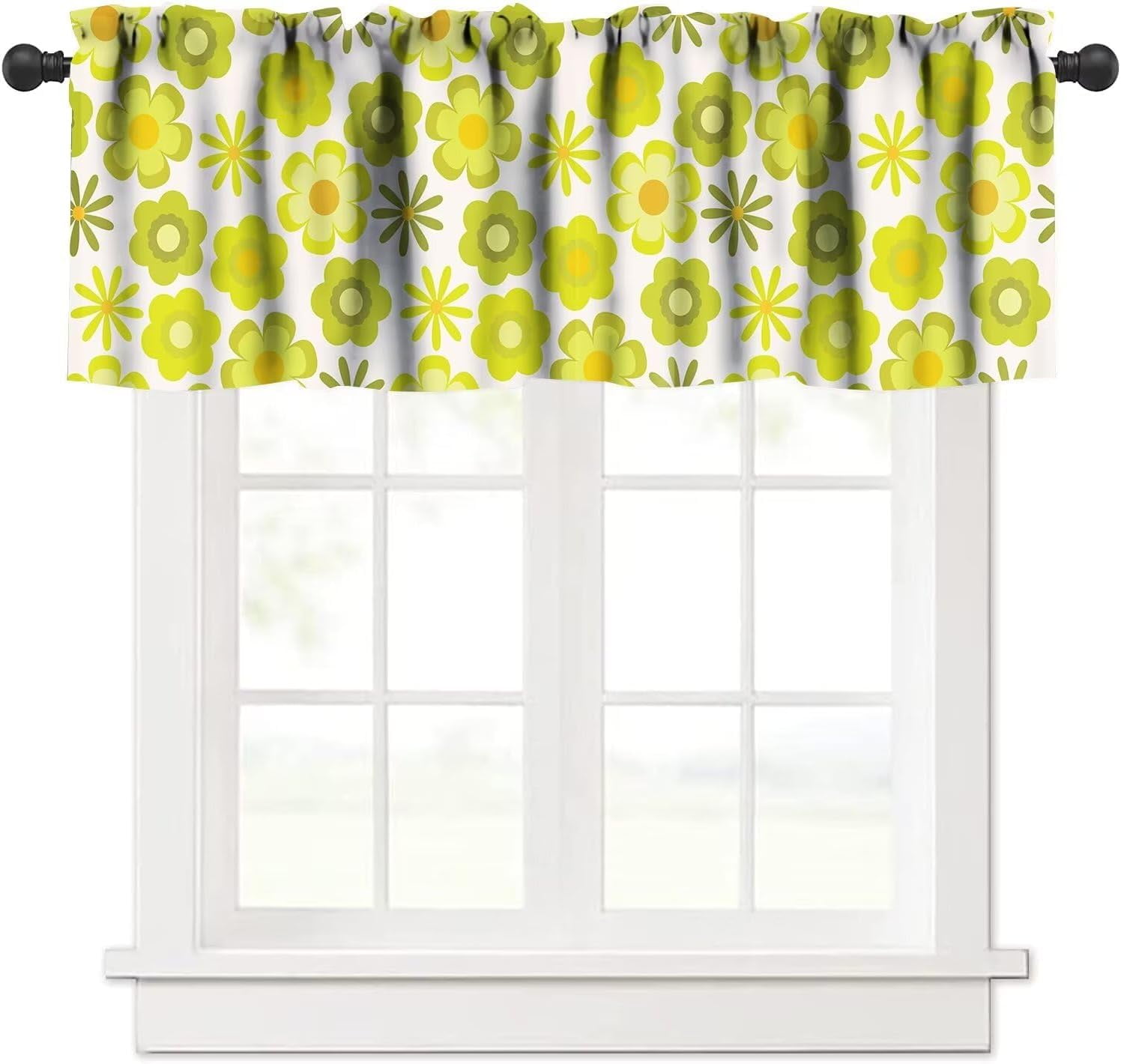 70S Cute Floral Valance Curtain Retro Groovy Yellow and Lime Green ...