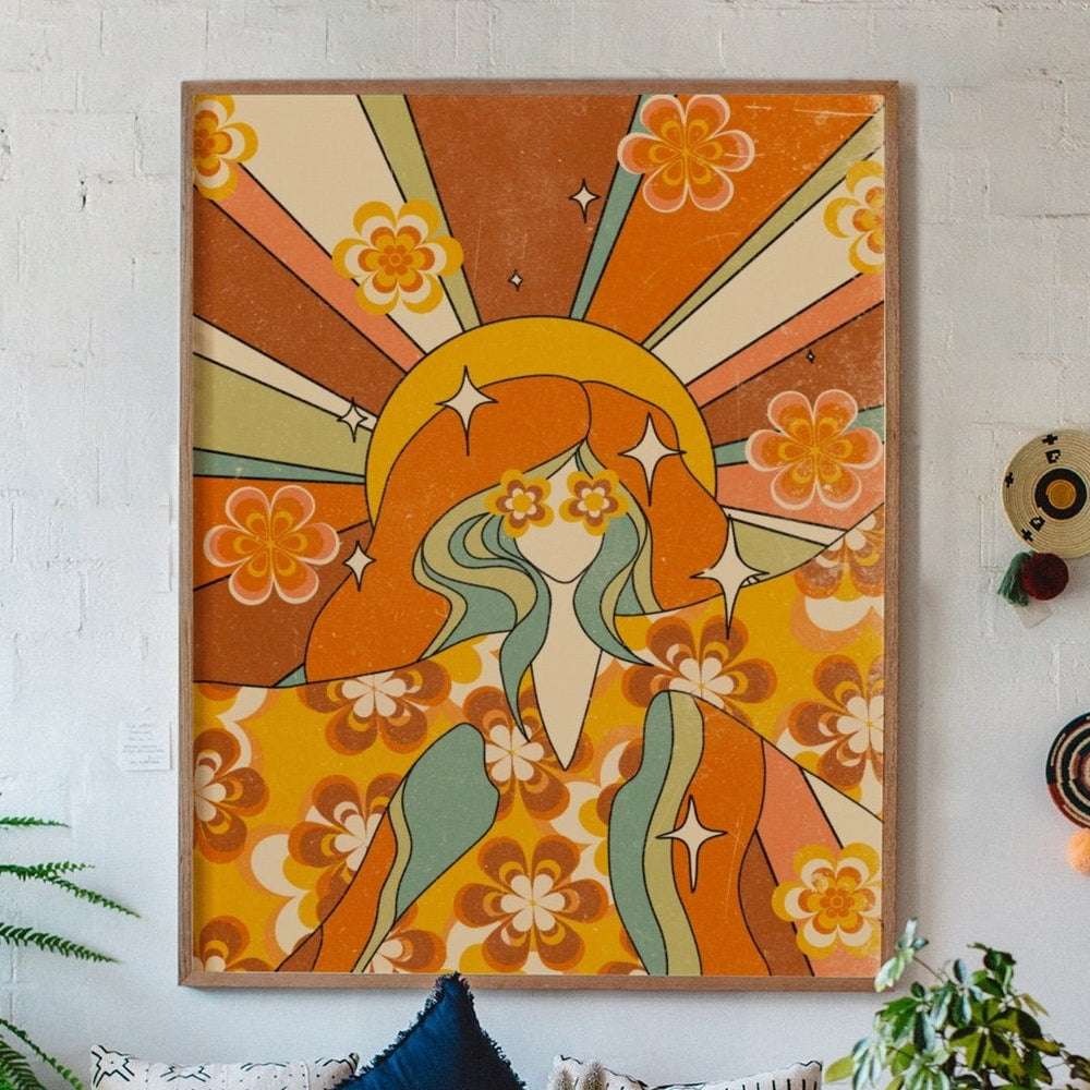 70S Decor, 70S Floral Pattern Print, Retro 70S Home Decor, 70S Wall Art ...