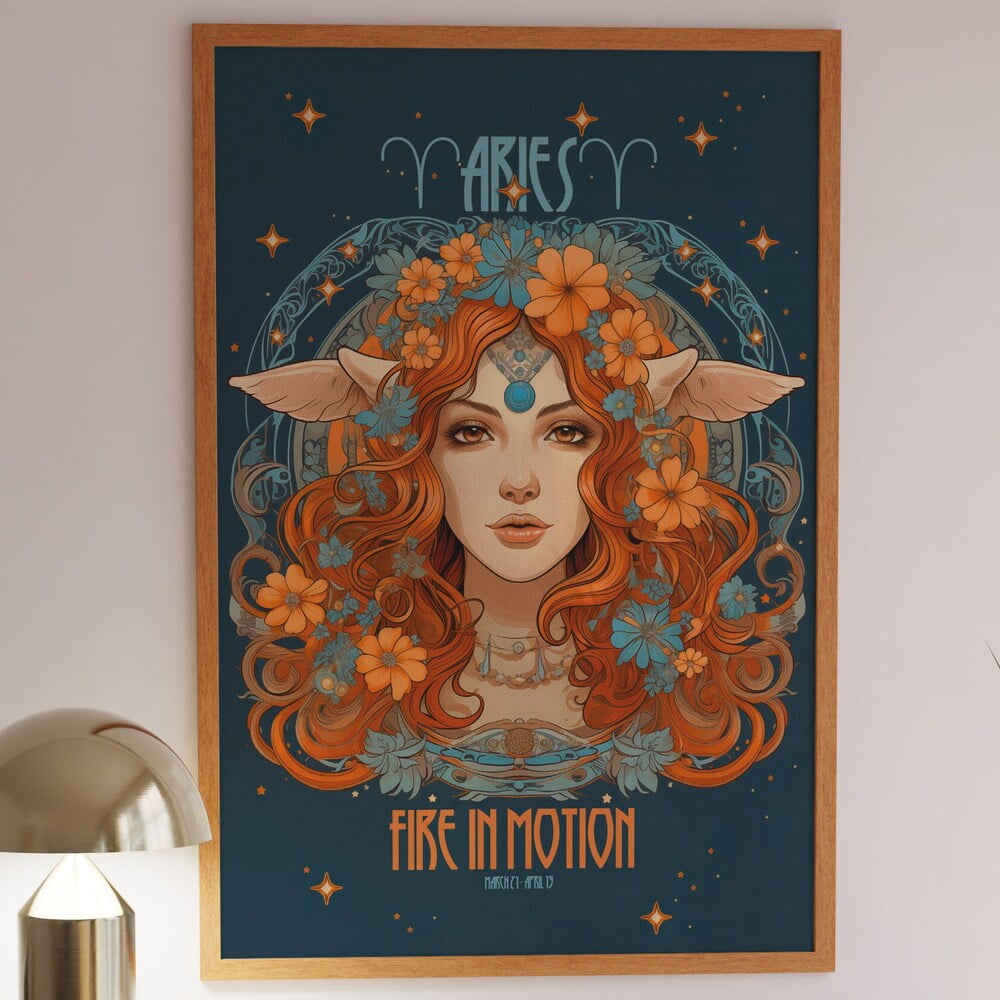 70S Decor, Art Nouveau Print, Gift For Aries, Aries Poster, Zodiac ...
