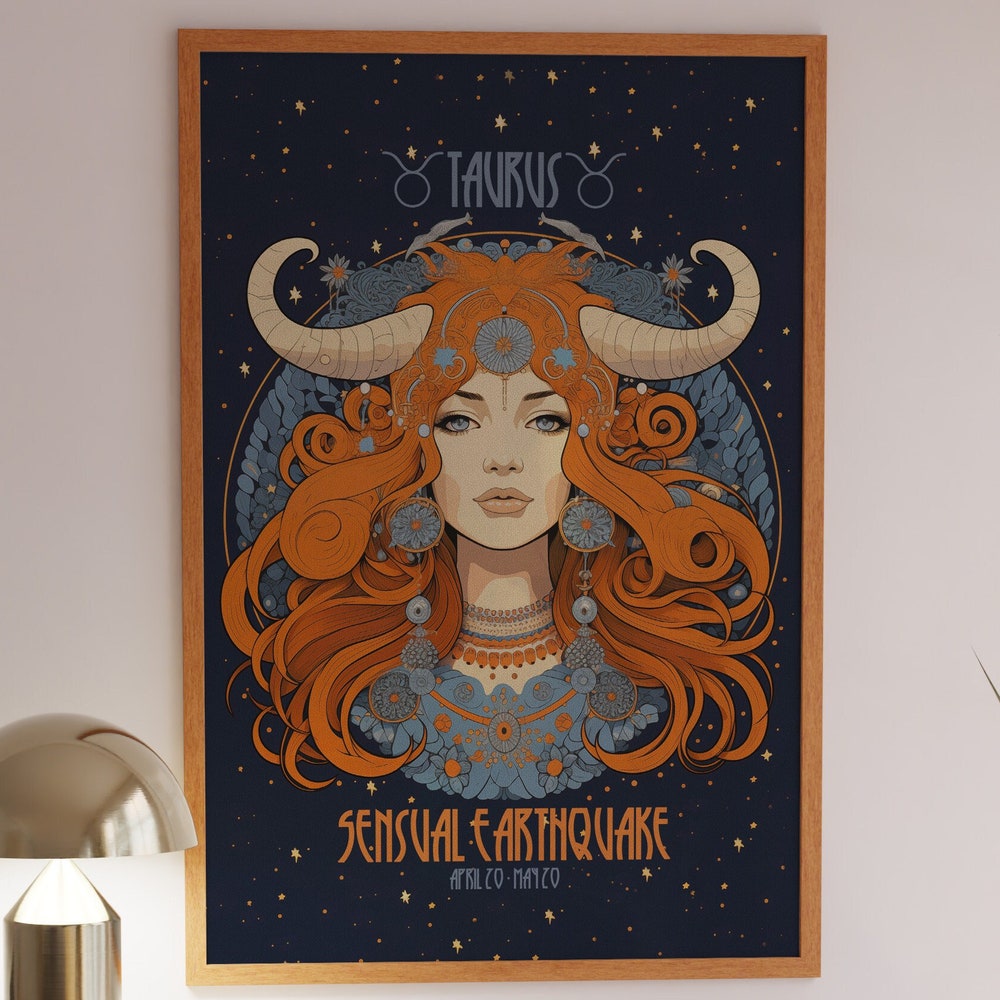 70S Decor, Art Nouveau Print, Gift For Taurus, Taurus Poster, Zodiac ...