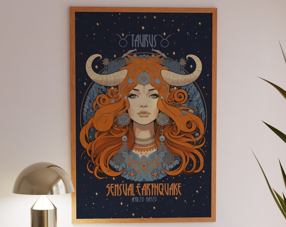 70S Decor, Art Nouveau Print, Gift For Taurus, Taurus Poster, Zodiac ...