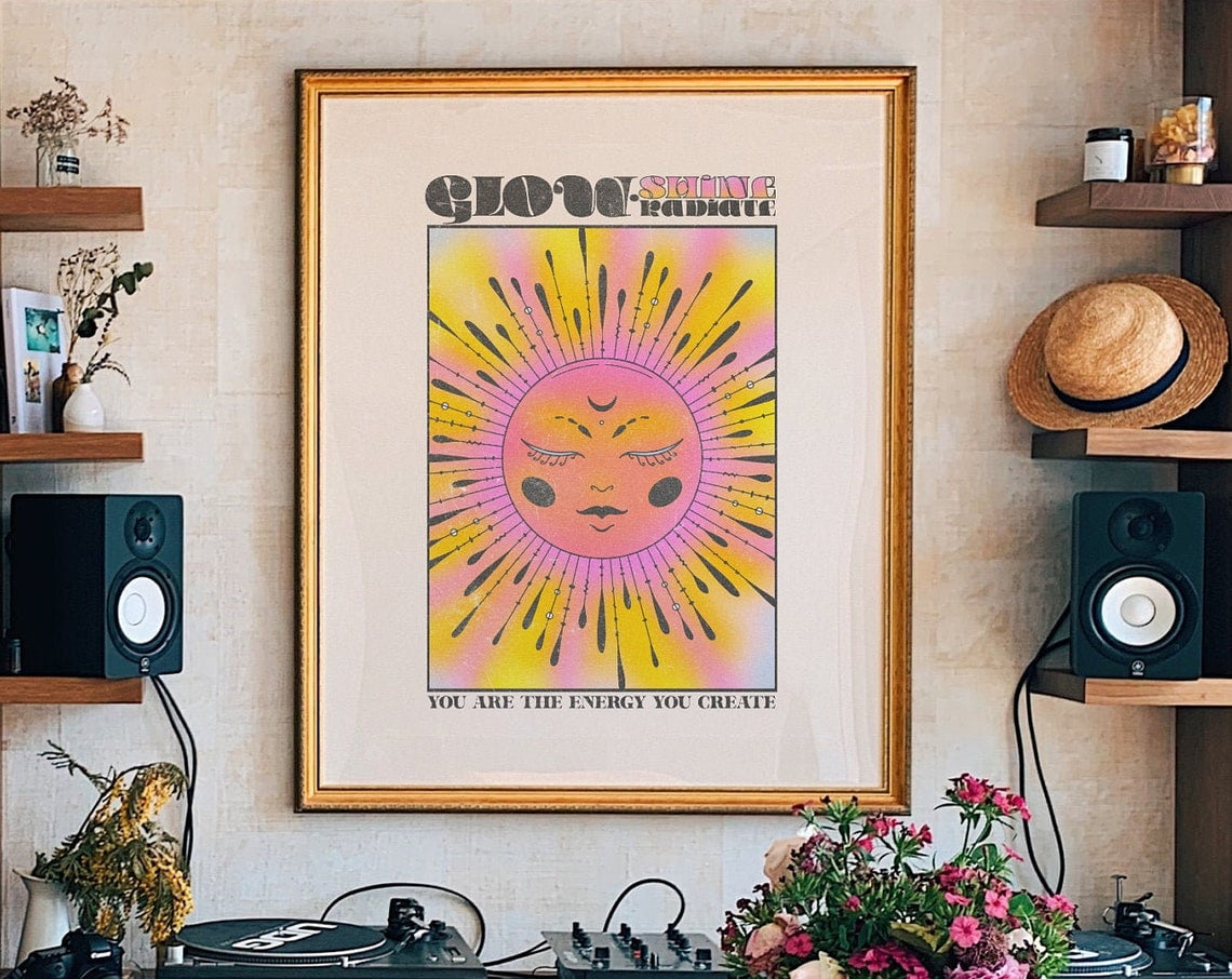 70S Decor, Retro Home Decor, 70S Wall Art, 70S Home Decor, Sun And Moon ...