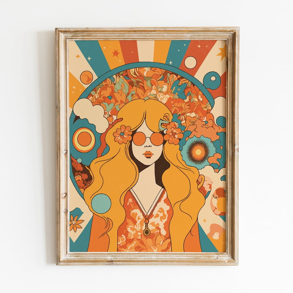 70S Hippie Woman Wall Art, 70S Poster, Aesthetic Room Decor, Groovy ...