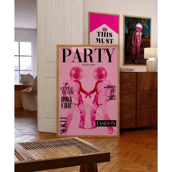 70S 'Party' Magazine Cover Poster Retro Pink Disco Poster, Poster Home ...