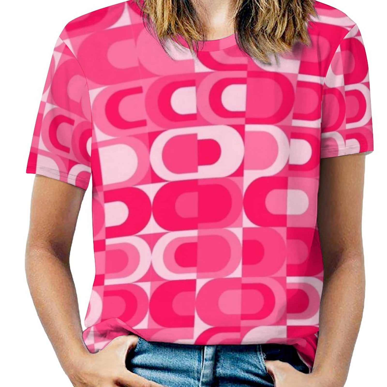 70S Pattern Retro Industrial Pink Collection Women's T-Shirt Summer ...