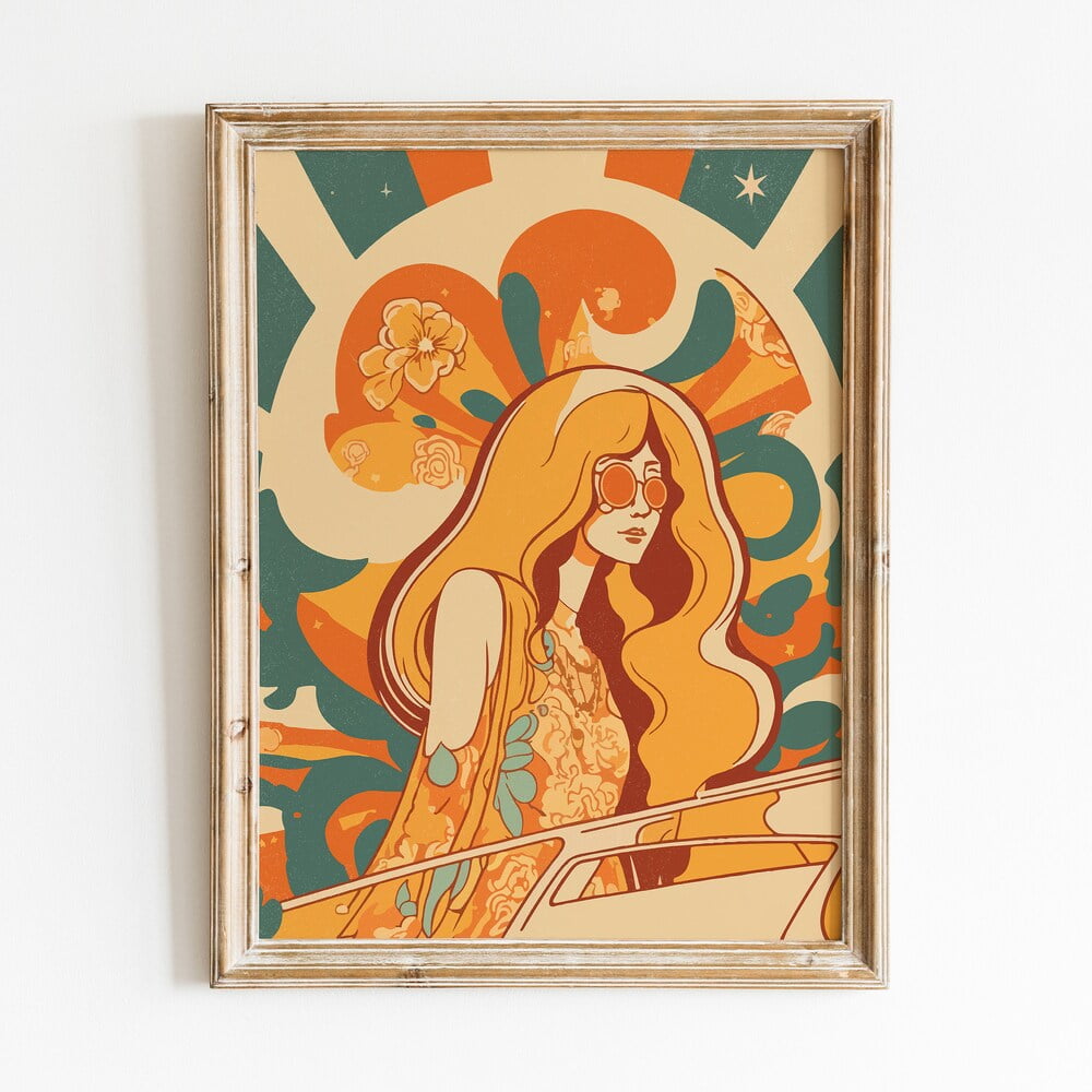 70S Poster, Aesthetic Room Decor, 70S Hippie Woman Wall Art, Vintage ...