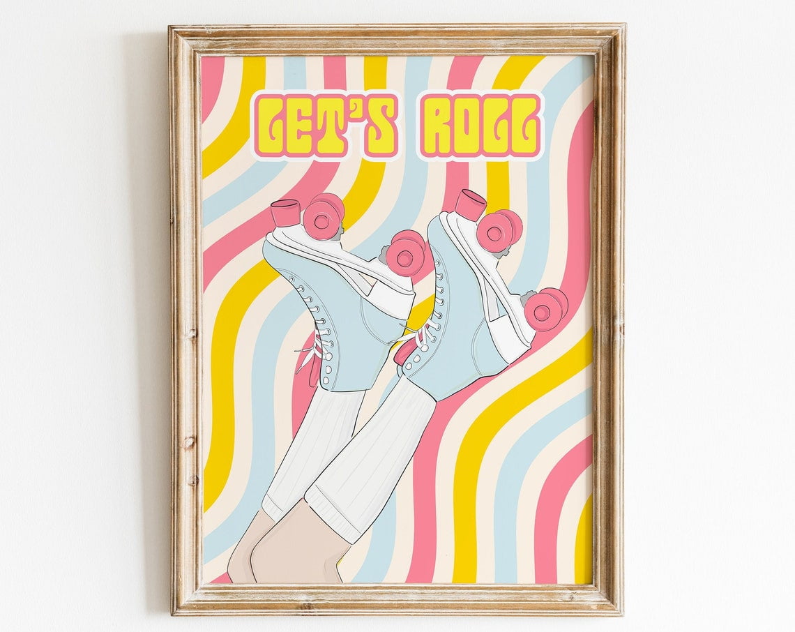 70S Poster, Retro Roller Skate Print, 70S Wall Art, Let'S Roll, 60S ...