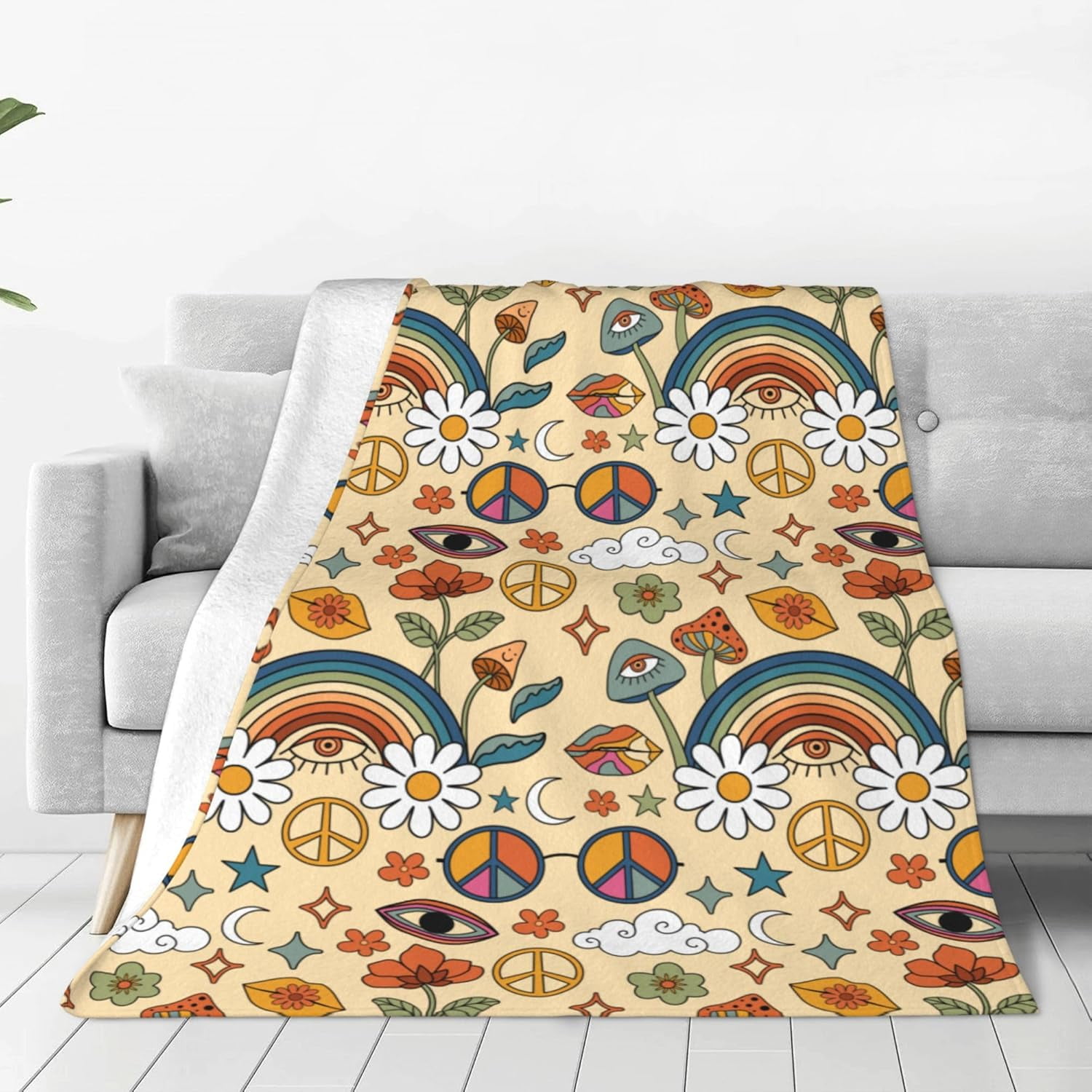 70S Rainbow Mushroom Blanket for Couch Bed Throw Blanket, Aesthetic ...
