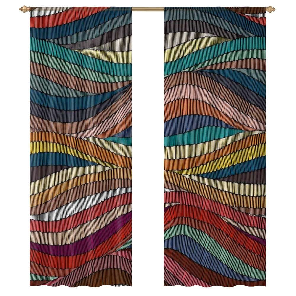 70S Retro Colorful Wavy Sheer Voile Curtain Window Tulle Curtains For ...