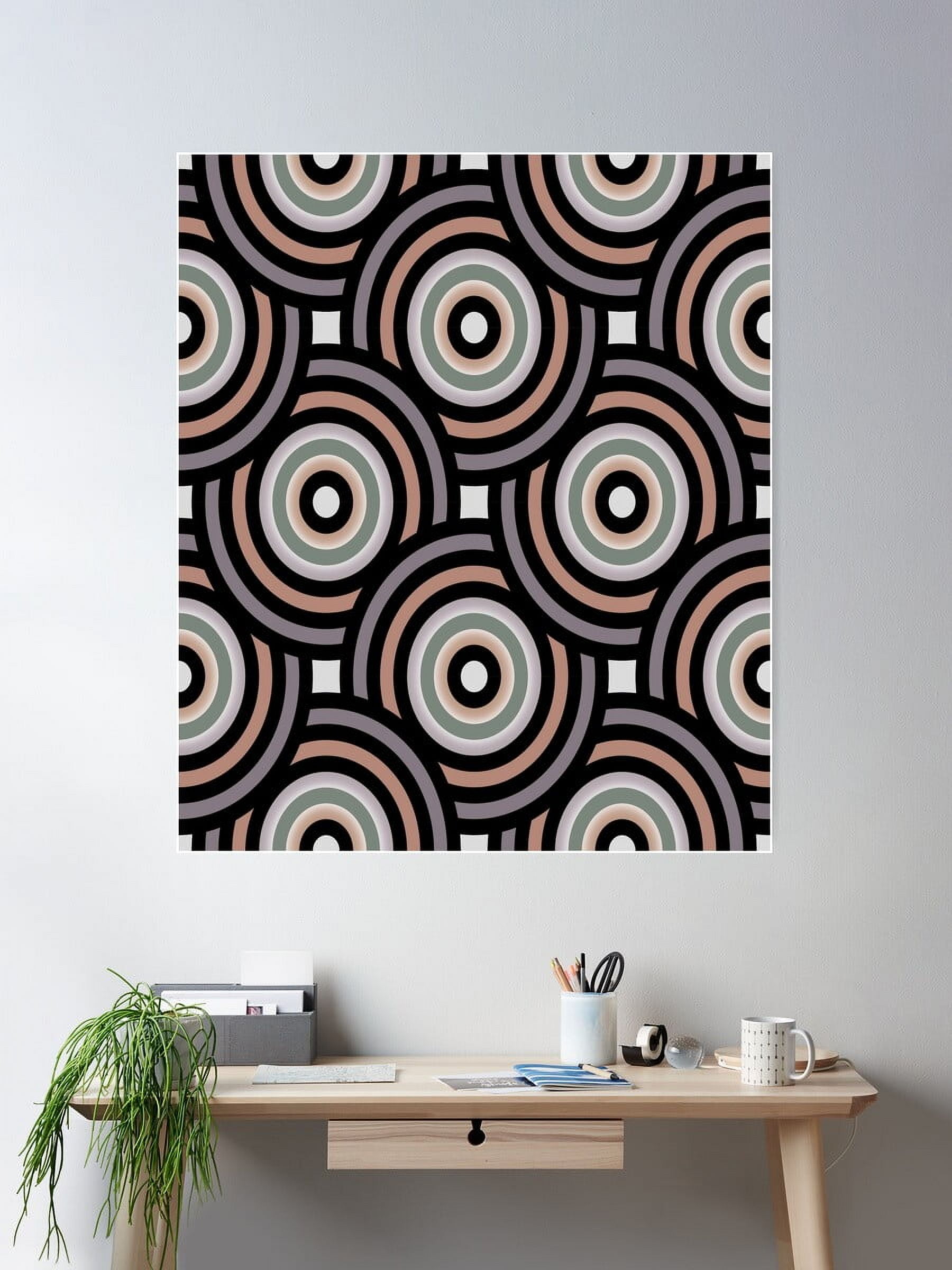 70S Retro Futuristic Overlay Circles Pattern Poster Wall Art, Modern ...