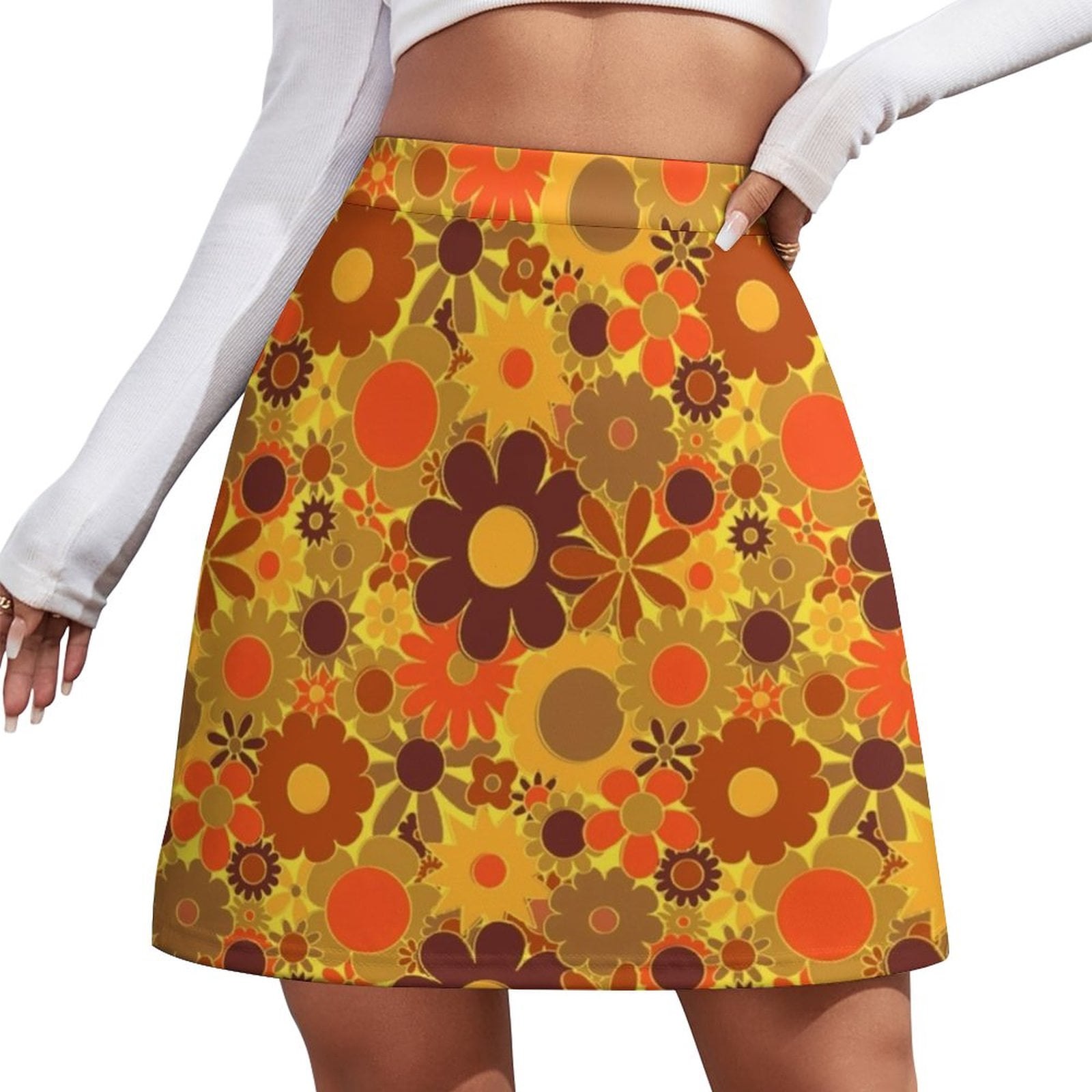 70S Retro Hippie A-line Skirt Bohemian Flower Power Street Style Casual ...