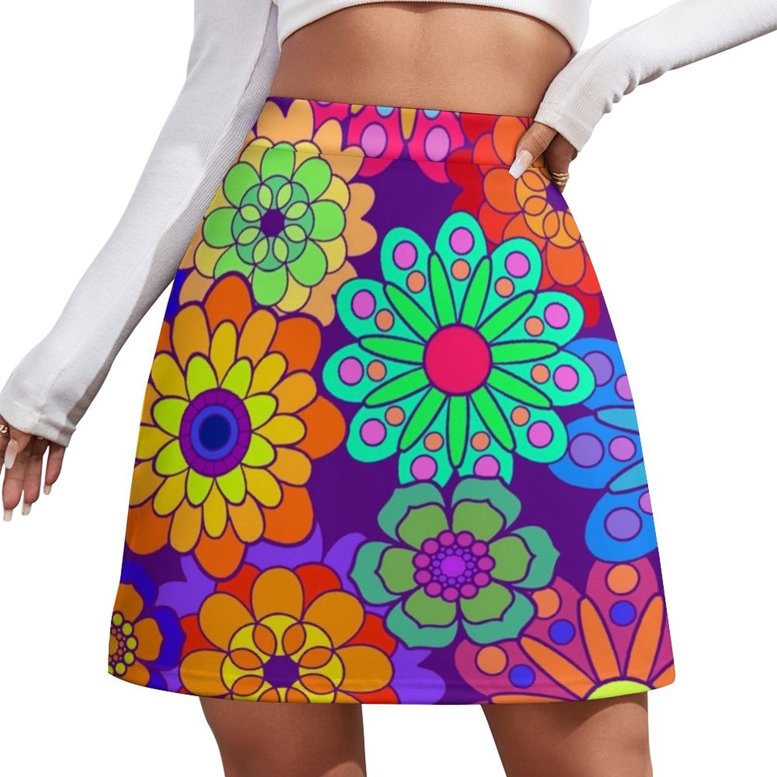 70S Retro Hippie A-line Skirt Bohemian Flower Power Street Style Casual ...