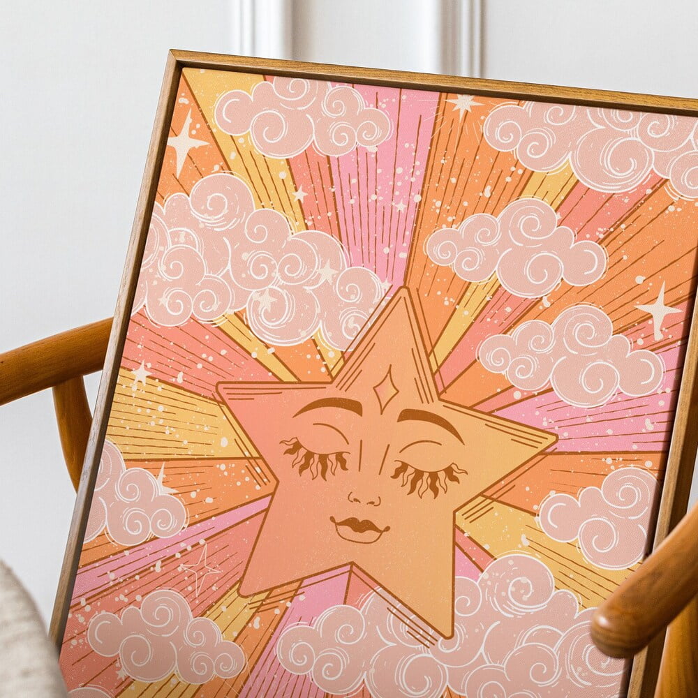 70S Star Wall Art, Retro , Vintage Star Poster, Stars And Clouds, Cute ...
