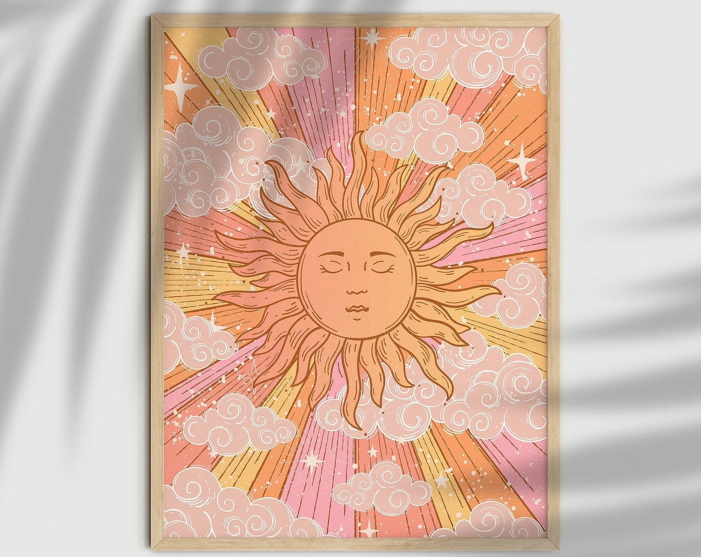 70S Sun Poster, Sun And Moon 70S Decor, Vintage Poster, Retro 70S Home ...