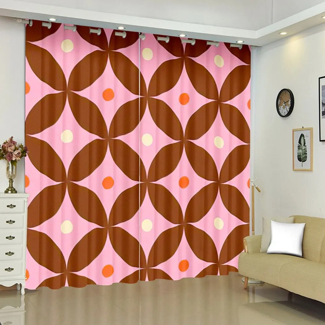 70S Vintage Mid Century Curtain Flowers Polyester Pongee Fabric Kitchen ...