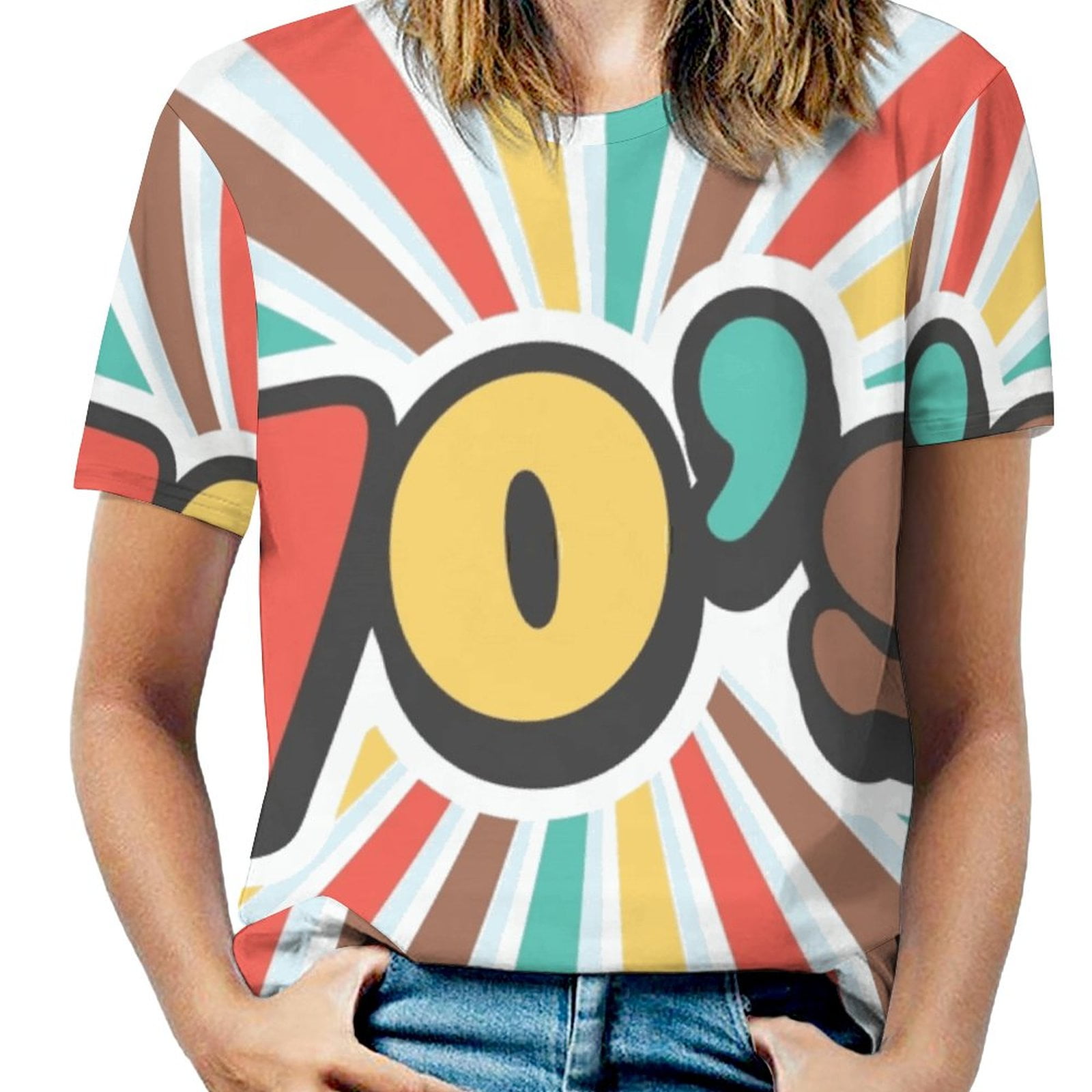 70S Women Short Sleeve Tops O-Neck Hollow Out Shoulder Strap Tees ...