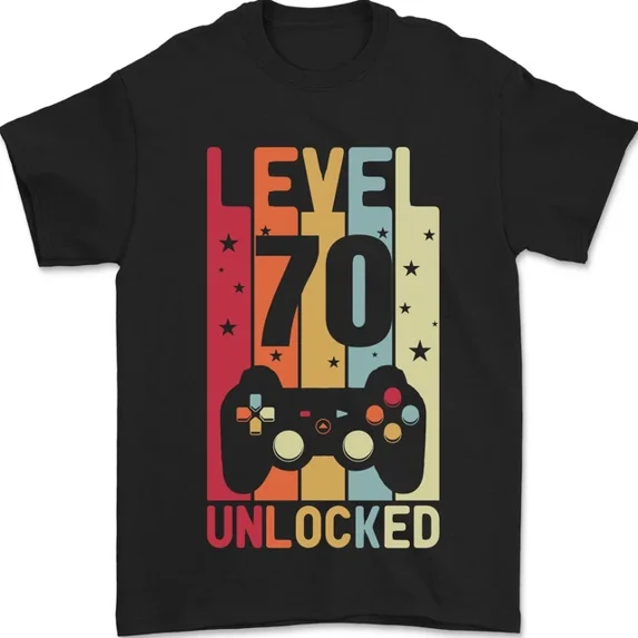 70Th Birthday 70 Year Old Level Up Gaming Mens Womens S-5XL T-Shirt ...