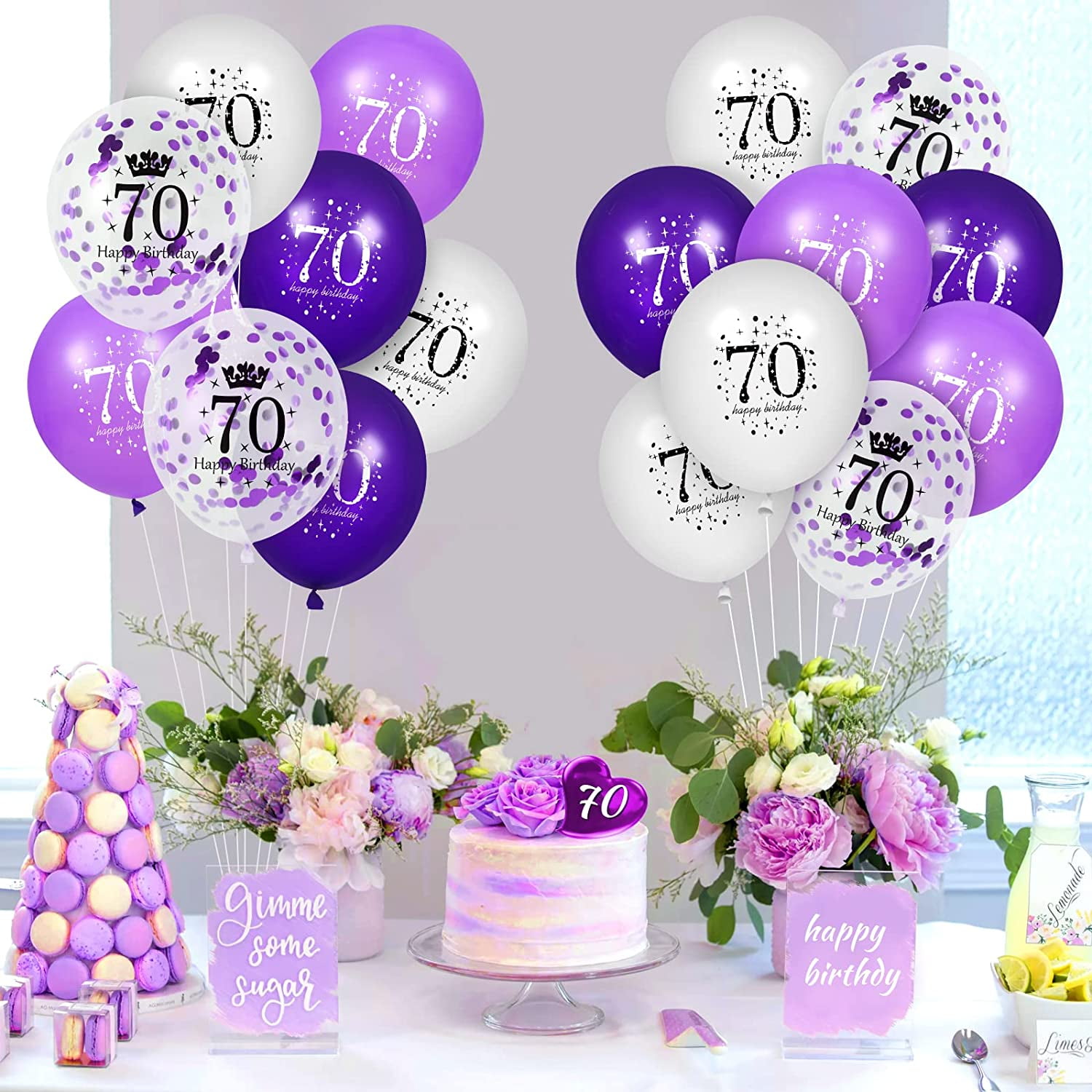 70Th Purple Birthday Balloons Decorations, 16Pcs Purple White Happy ...