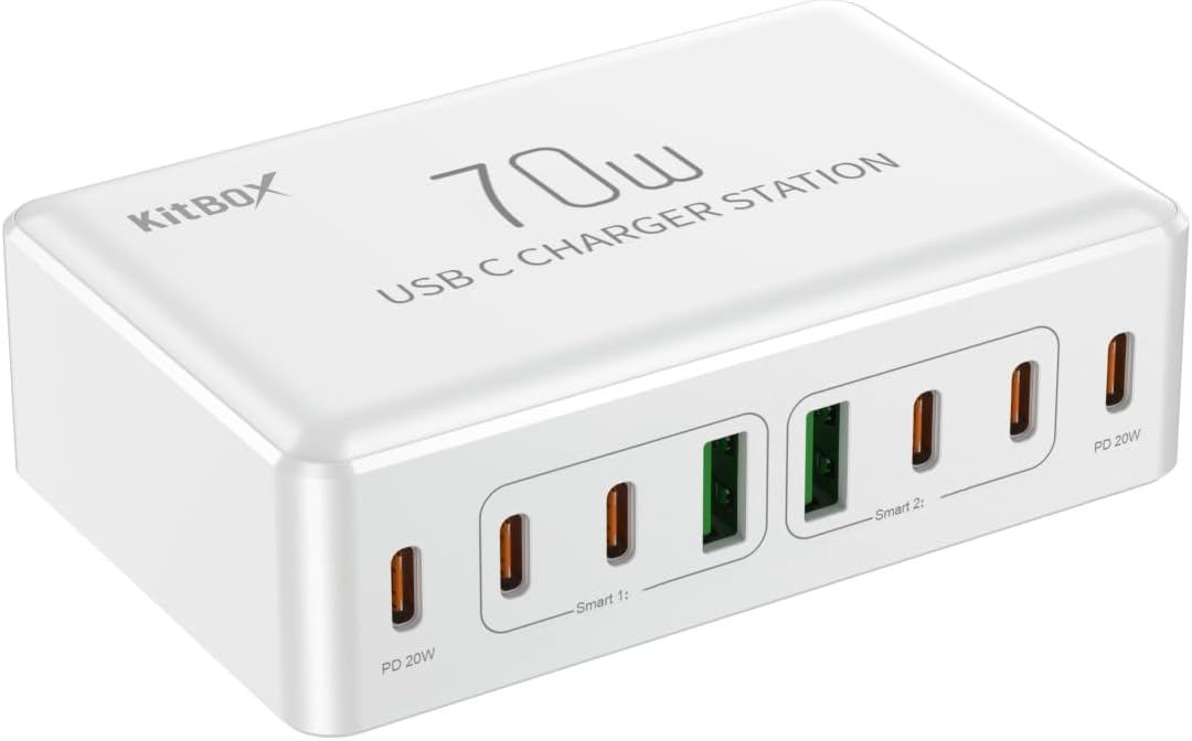 70W Multi USB Charging Station 8-Port USB C Fast Charging Block with ...