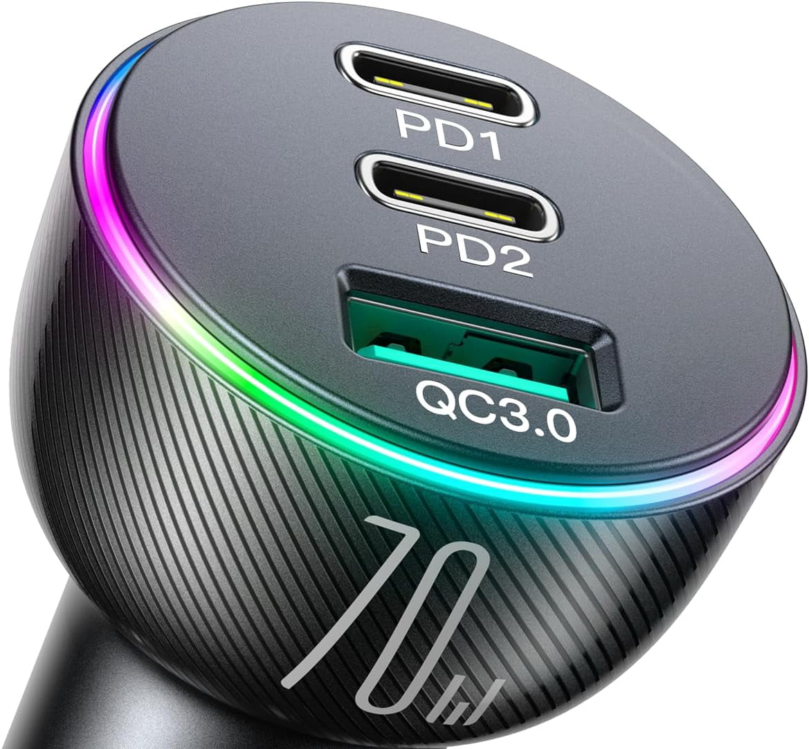 70W Super Fast Car Charger ] - 3 ports car charger adapter is equipped ...