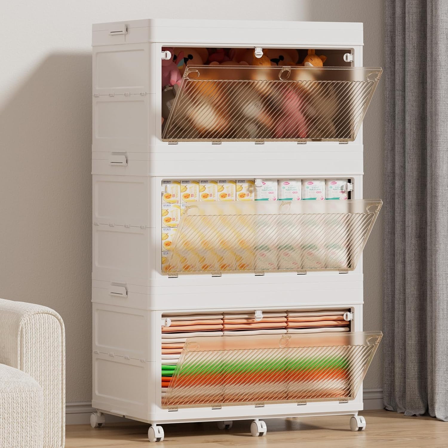 70gal / 282qt Stackable Storage Bins With Lids, 3-Tier Plastic Storage ...