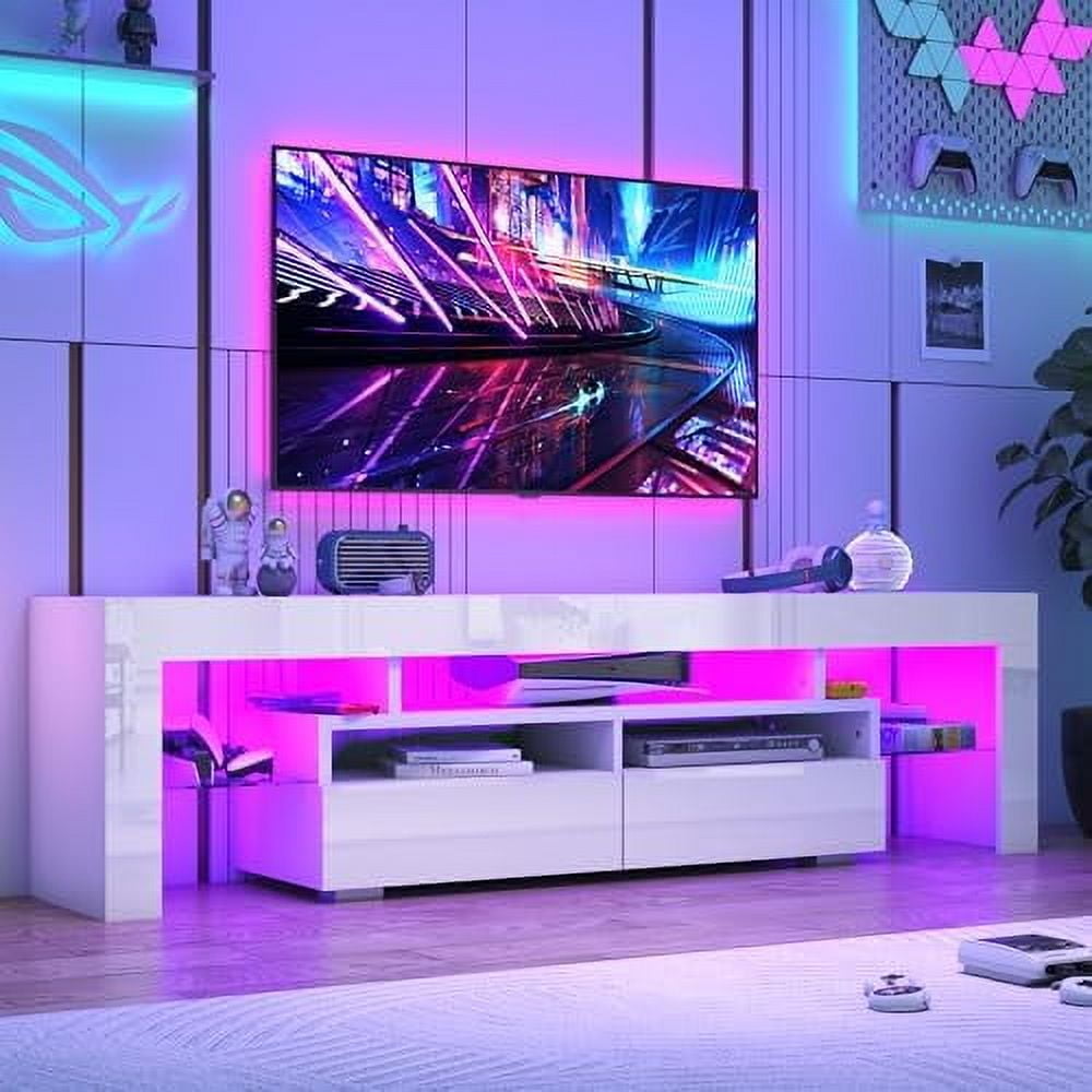 70in LED TV Stand for 75/80/85 inch TV,Modern White TV Stands for ...
