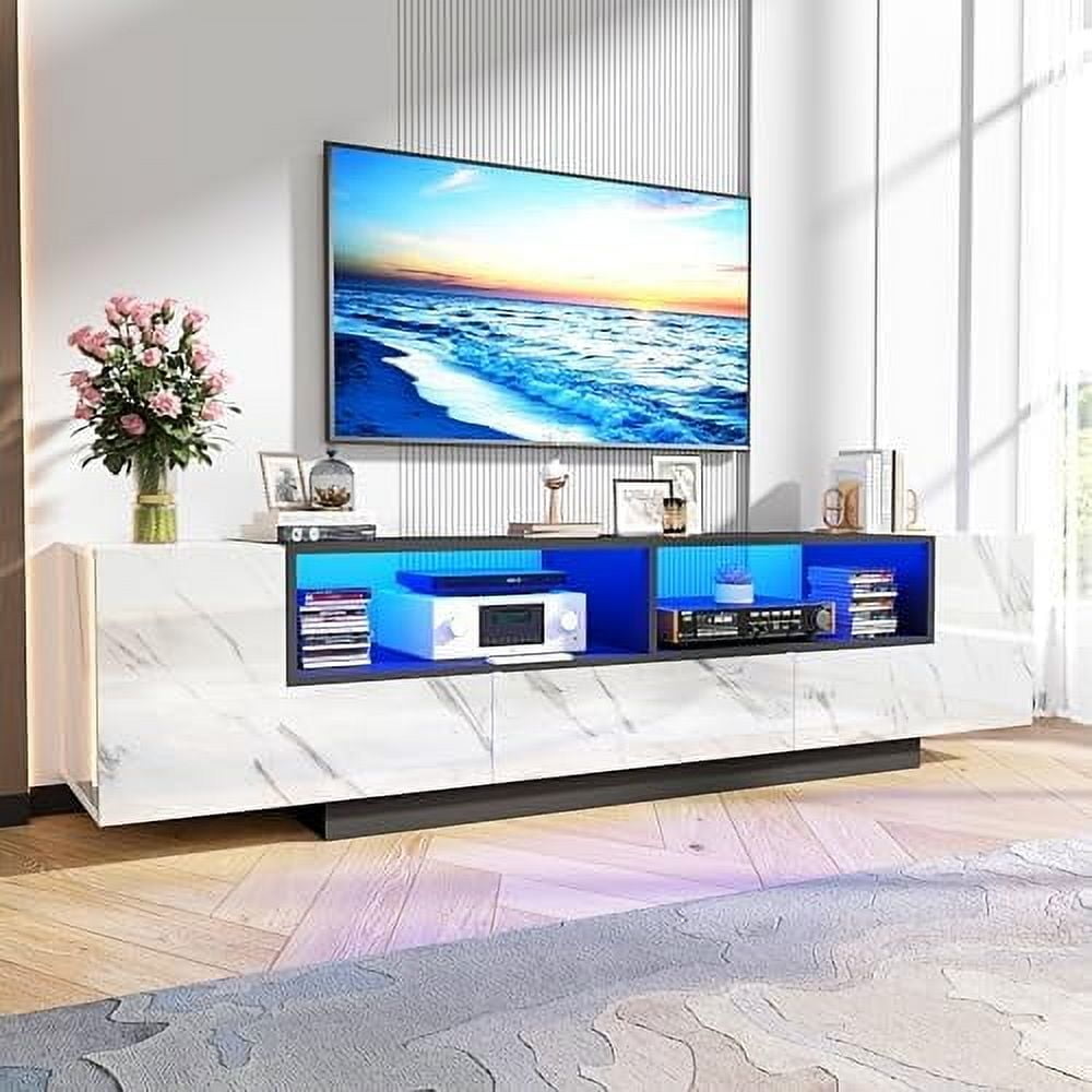 70in White TV Stand for 75/80 inch TV,Modern LED TV Stand,High Gloss ...
