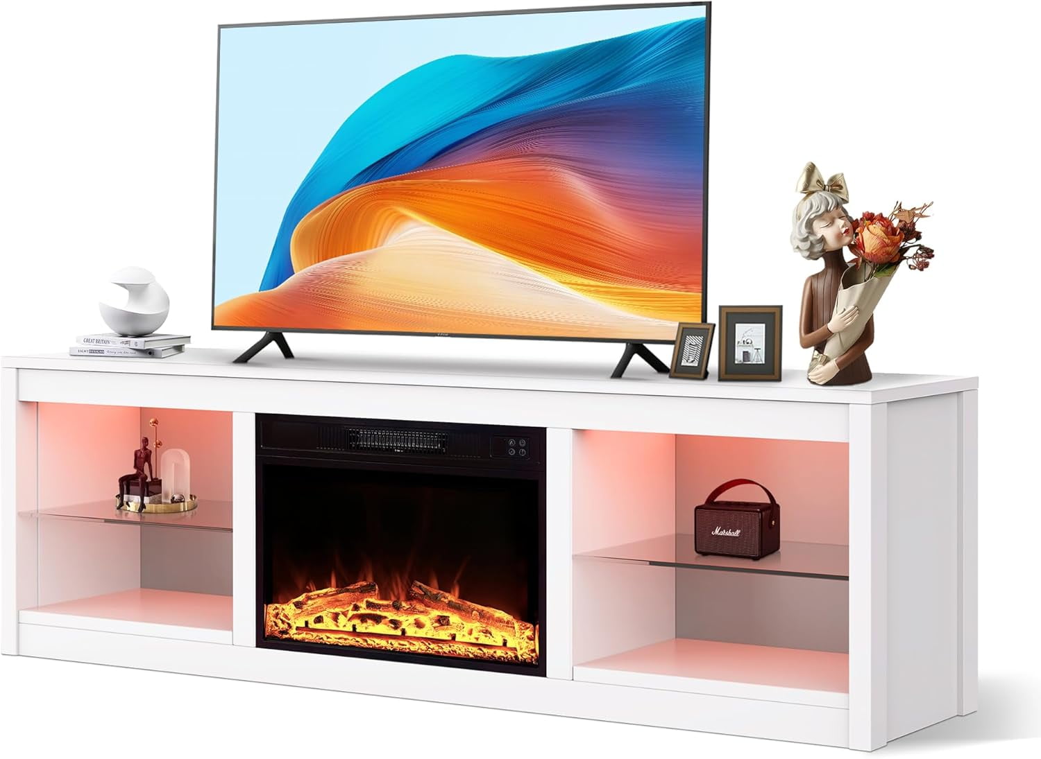 70inch Electric Fireplace TV Stand for 75" TVs, Rustic Media Console ...