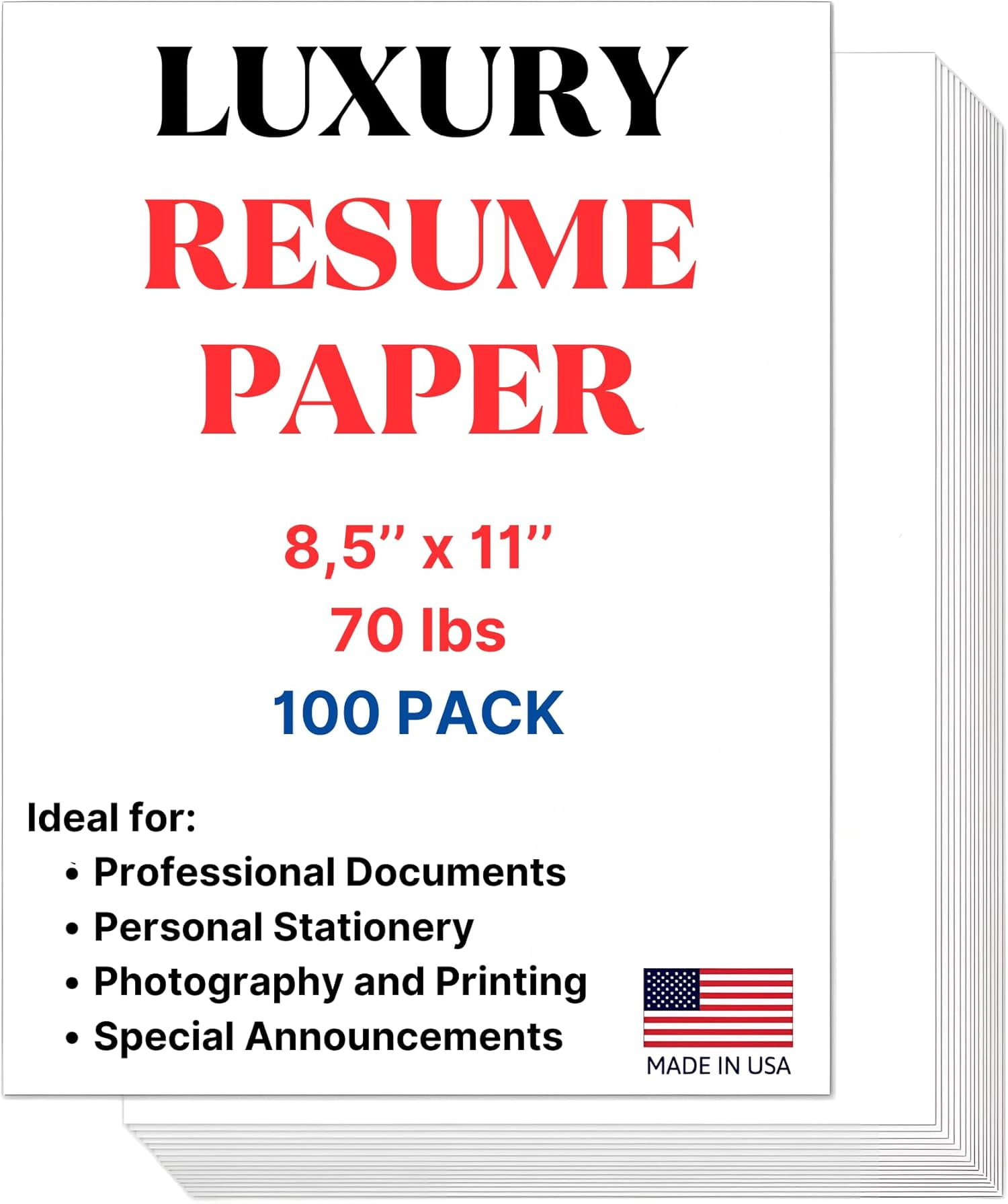 70lb Luxury Resume Paper, Bright White 8.5" x 11" Business Paper | 100 ...