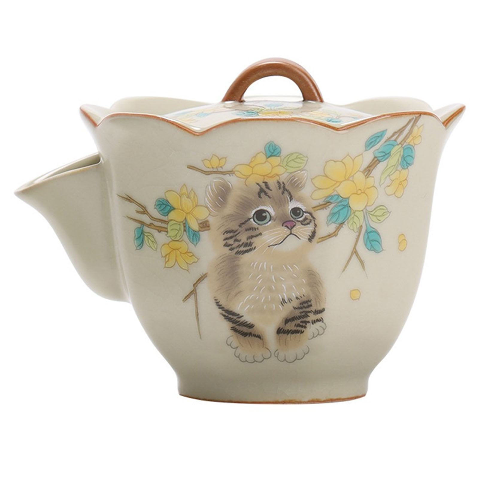 70ml Adorable Yellow Ceramic Cat Teapot Gift for Women Handmade ...