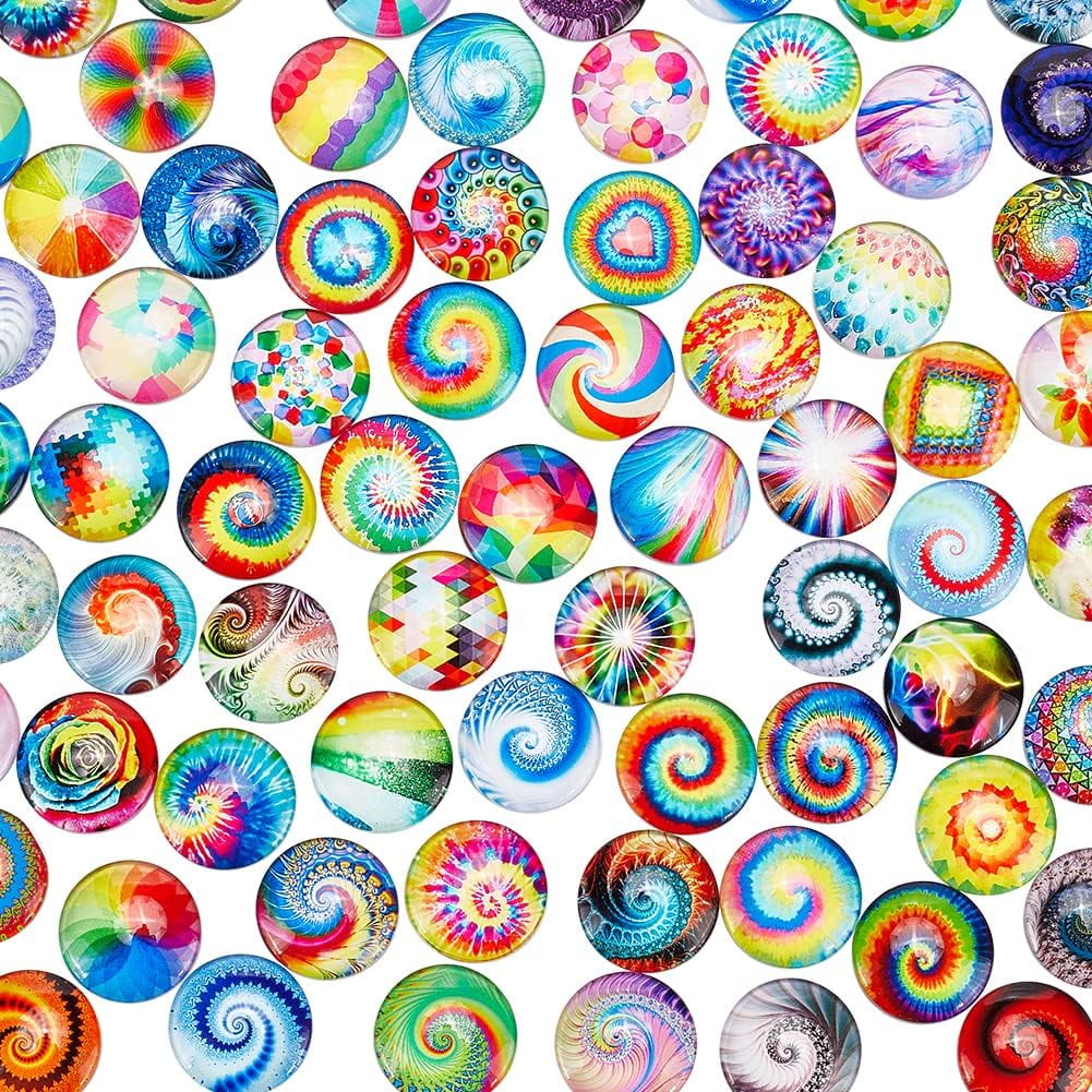 70pcs 25mm Glass Dome Cabochons Colorful Half Round Flatback Cabochons ...