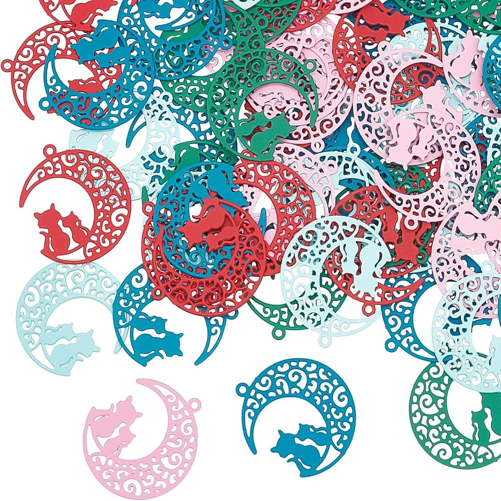 70pcs 5 Colors Stainless Steel Kitten Charm Metal Crescent Moon with ...