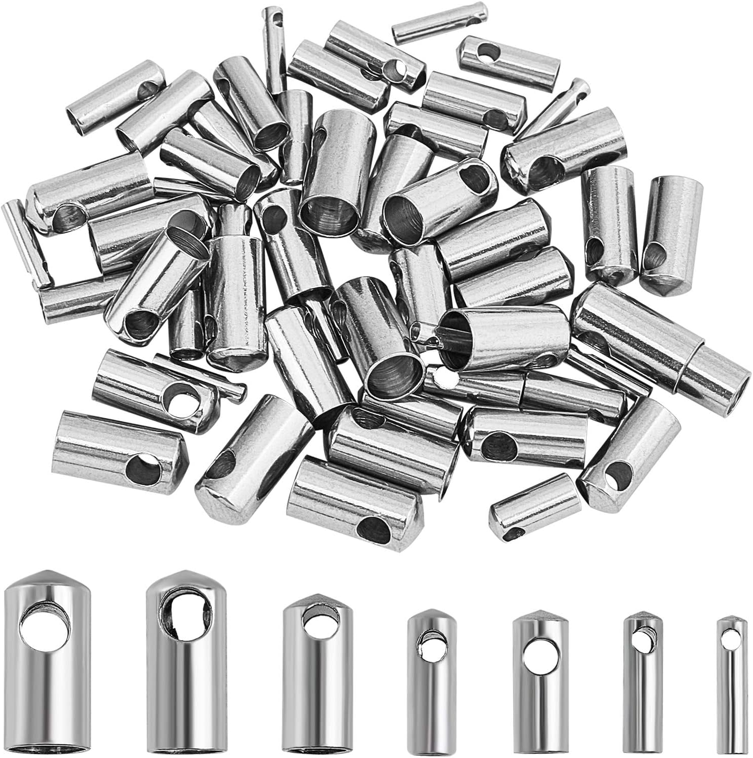 70pcs 7 Sizes Column Cord Ends - 304 Stainless Steel End Caps 1-4mm ...