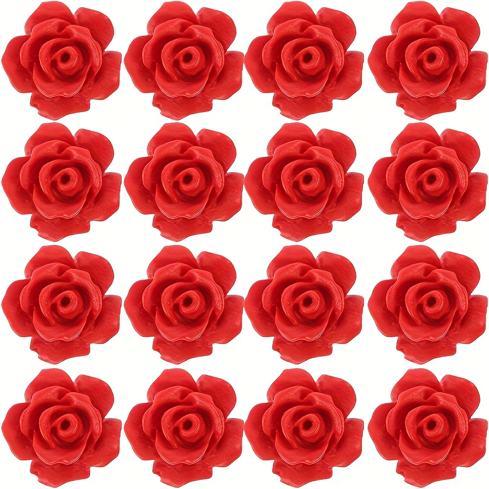 70pcs Realistic Red Rose Flower Beads - 12mm Large Floral Beads with ...