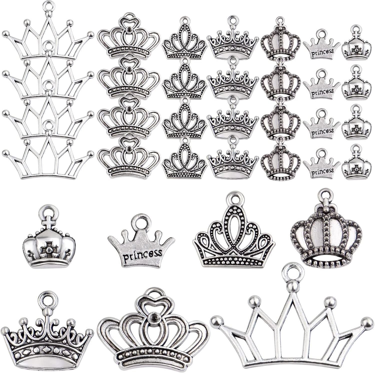 70pcs Silver Mixed Crown Charms Tibetan Alloy King Queen Princess Crown ...