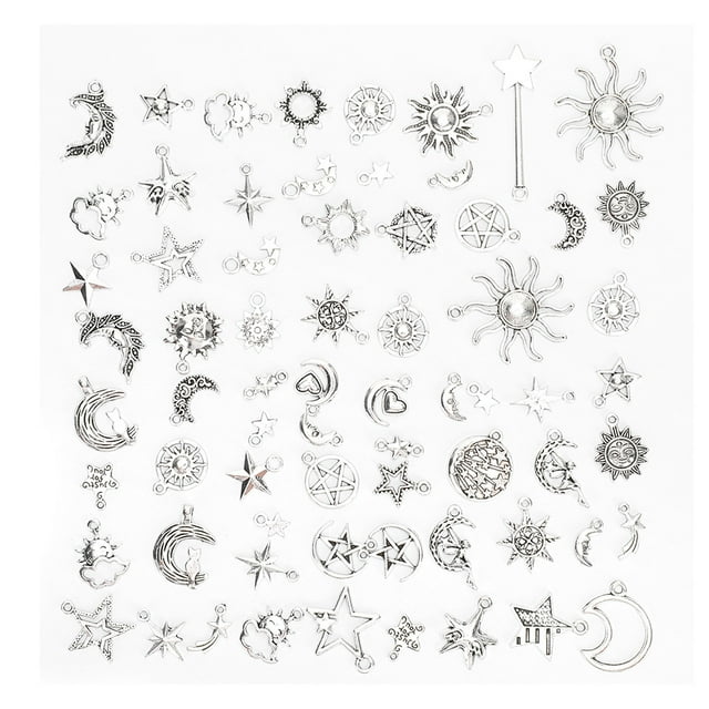 70pcs Tibetan Silver Sun Moon Star Pattern Pendants Jewelry Making Accessory For Diy Necklace