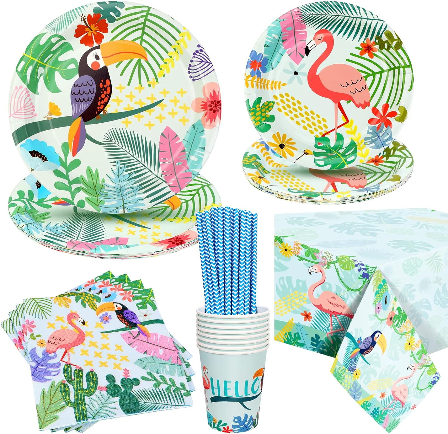 70pcs Tropical Themed Party Dinnerware Set Serves 8, Hawaiian Luau ...