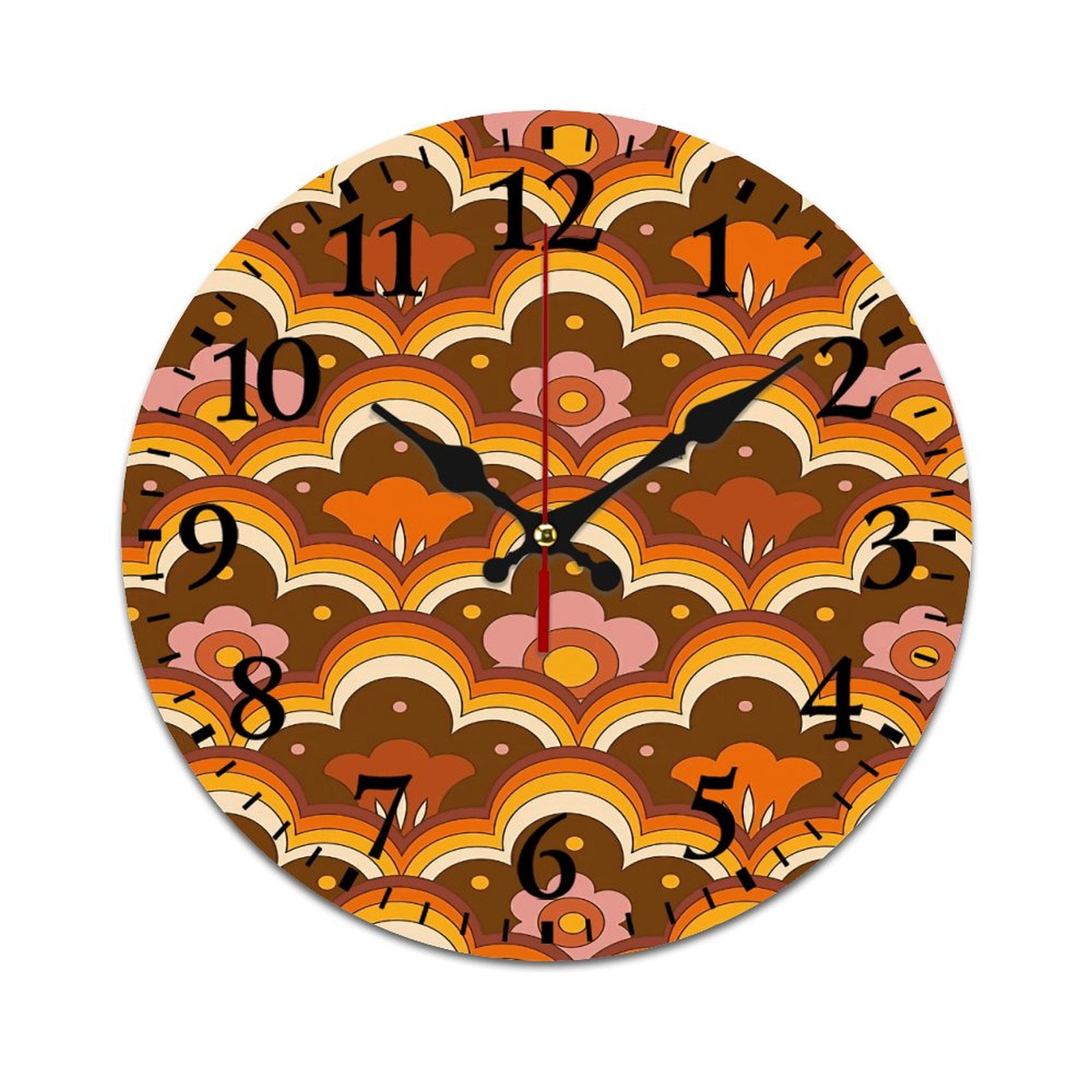 70s 60s Retro Psychedelic Flower Power, Floral Pattern Wall Clock ...
