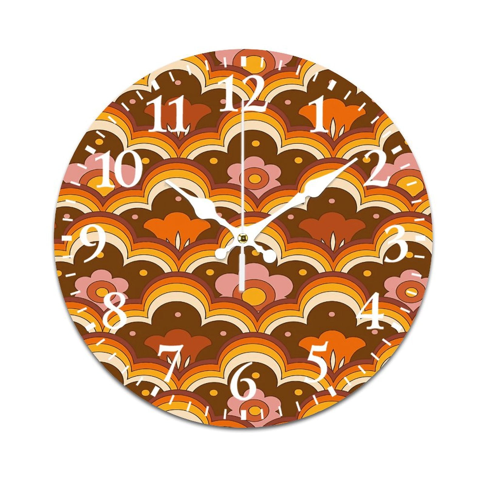 70s 60s Retro Psychedelic Flower Power, Floral Pattern Wall Clock ...