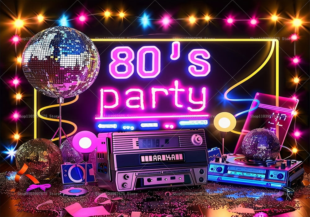 70s 80s 90s Disco Party Photography Backdrop Vintage Night Club Neon ...
