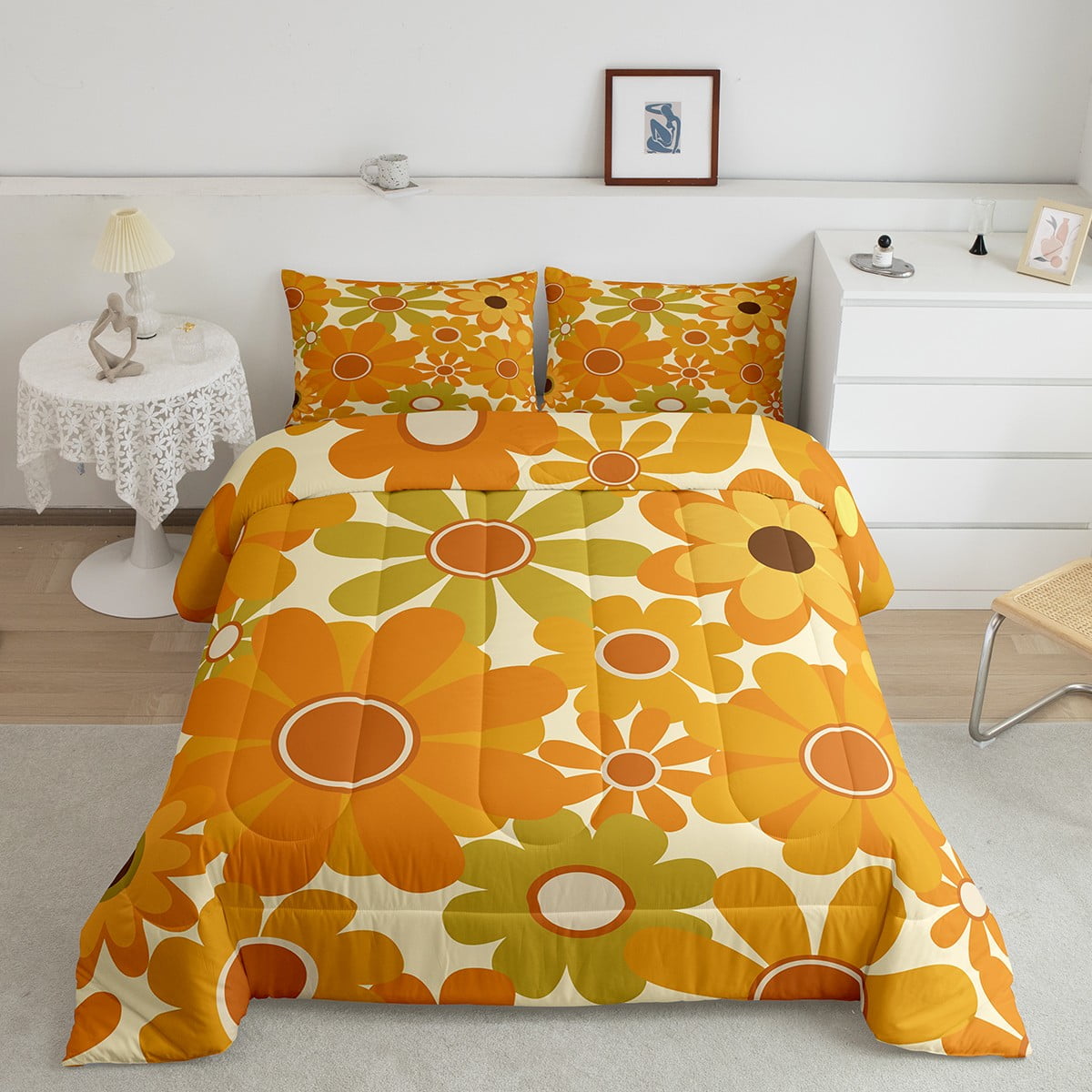 70s 80s Groovy Daisy Comforter Set Twin,Vintage Hippie Flowers Down ...