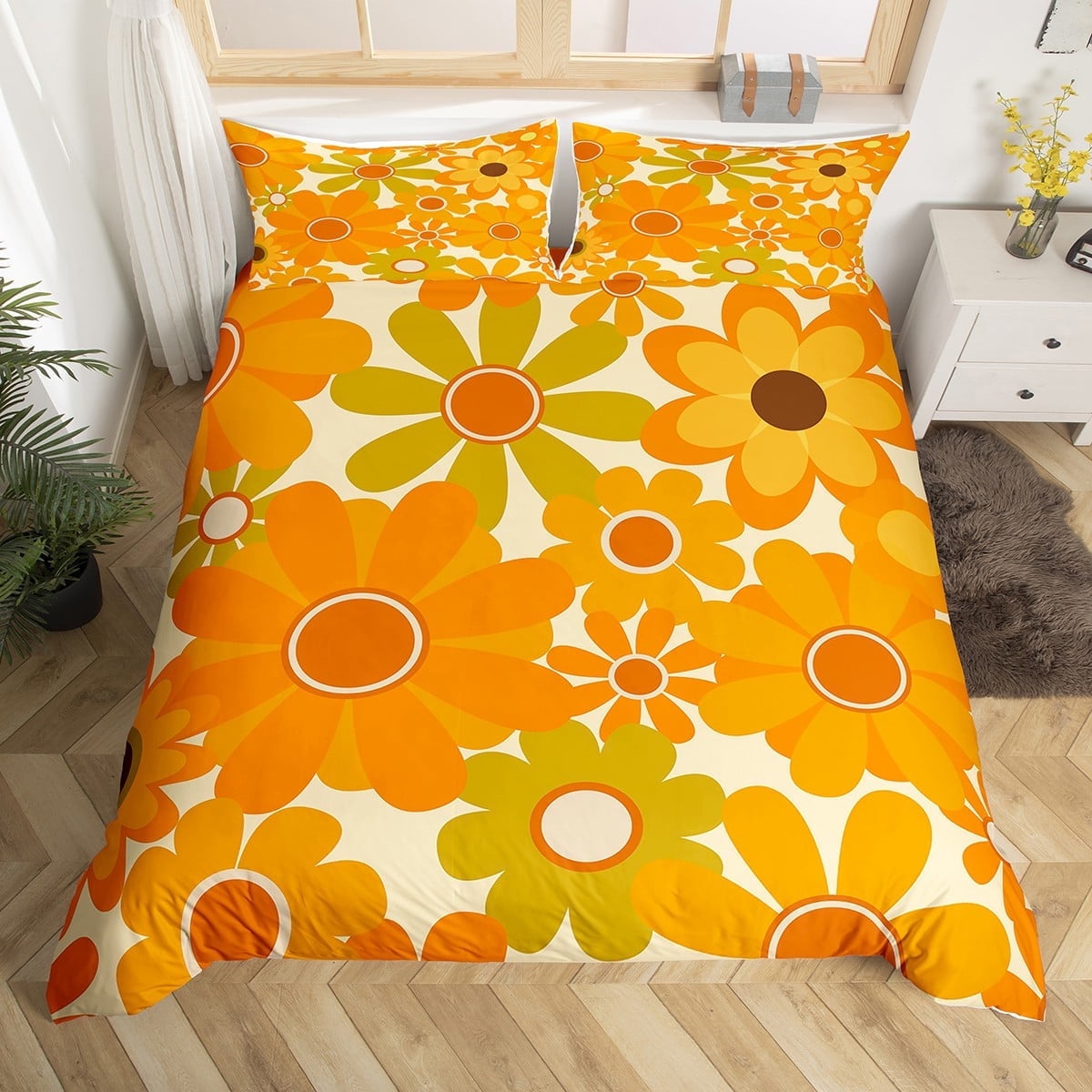 70s 80s Groovy Daisy Duvet Cover Twin,Vintage Hippie Flowers Bedding ...