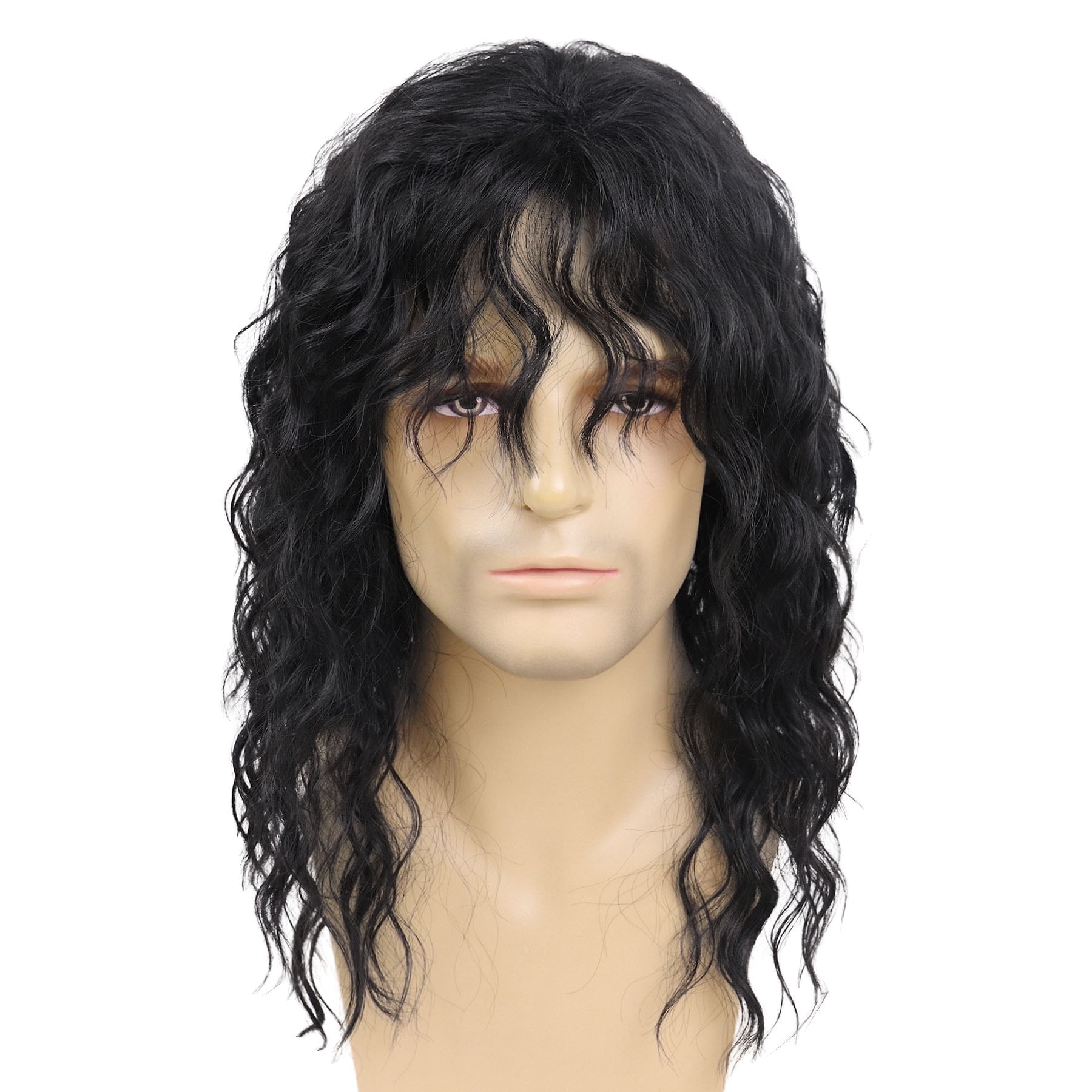 70s 80s Rocker Wigs for Men Long Black Curly Wig with Bangs - Walmart.com