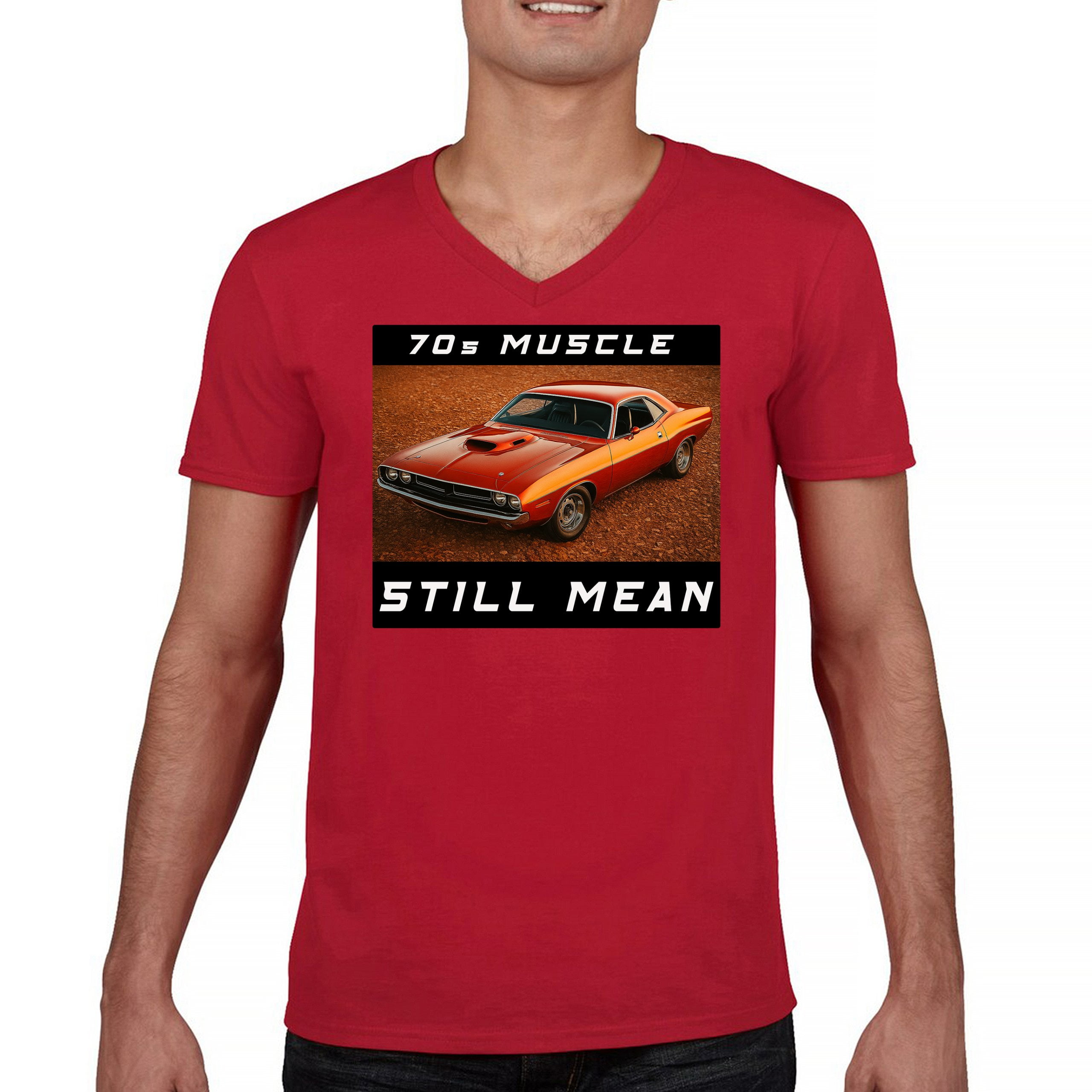 70s American Muscle Car Men's V-Neck T-shirt Vintage Classic Retro V8 ...