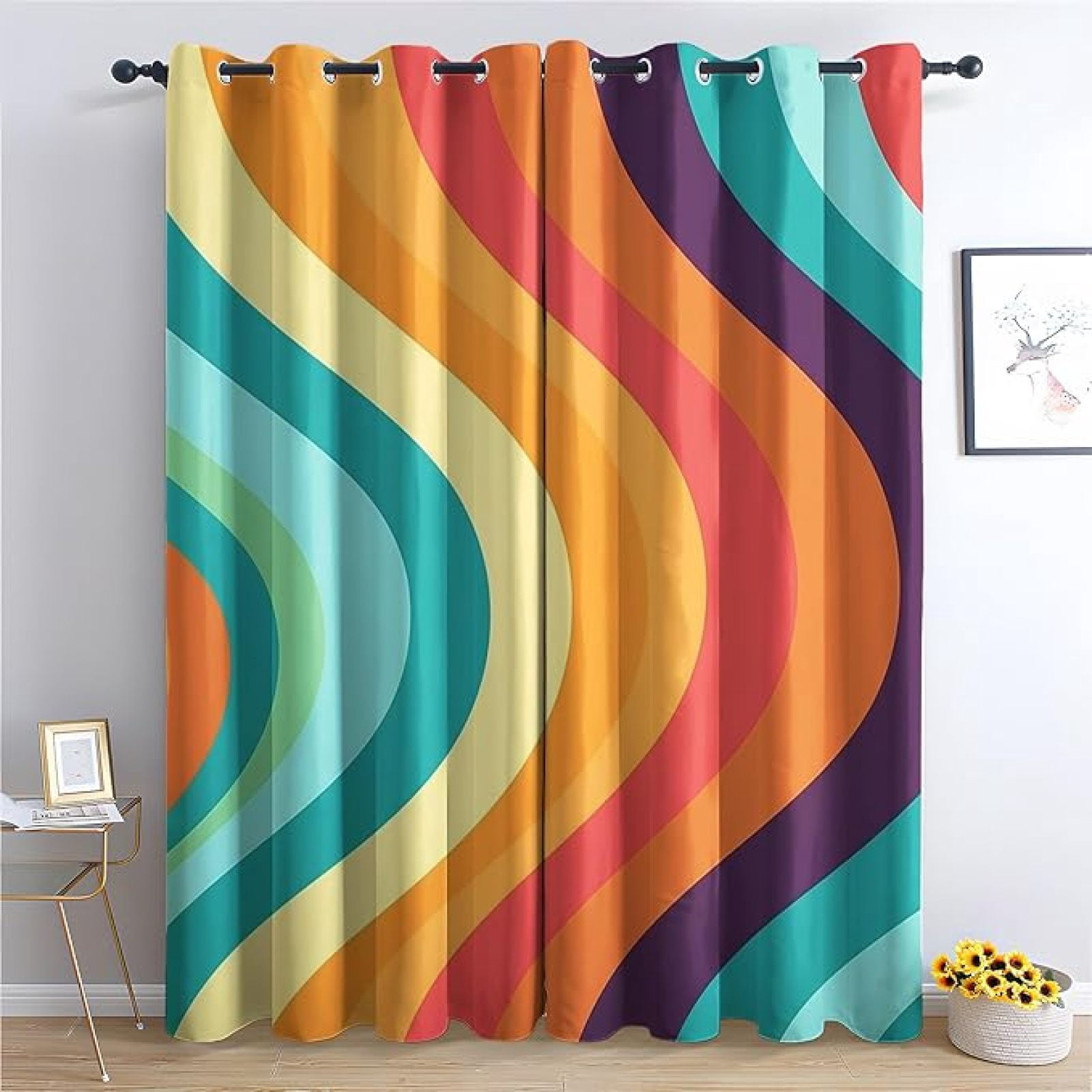 70s Blackout Curtains, Thermal Insulated Room Darkening Grommet Drapes ...
