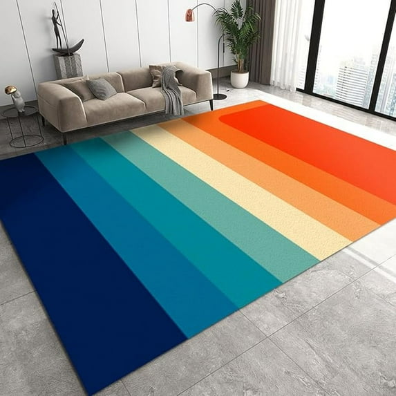 70s Color Area Rug, Medieval Gradient Stripes Non Slip Noise Reduction ...