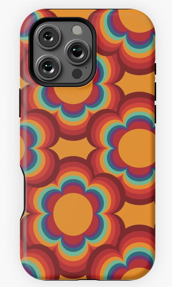 70s Colors Sacred Flower Pattern Phone Case for iPhone 16 15 14 13 12 ...